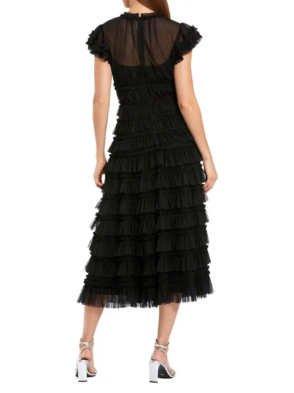 Mac Duggal Mesh Ruffled Midi-dress