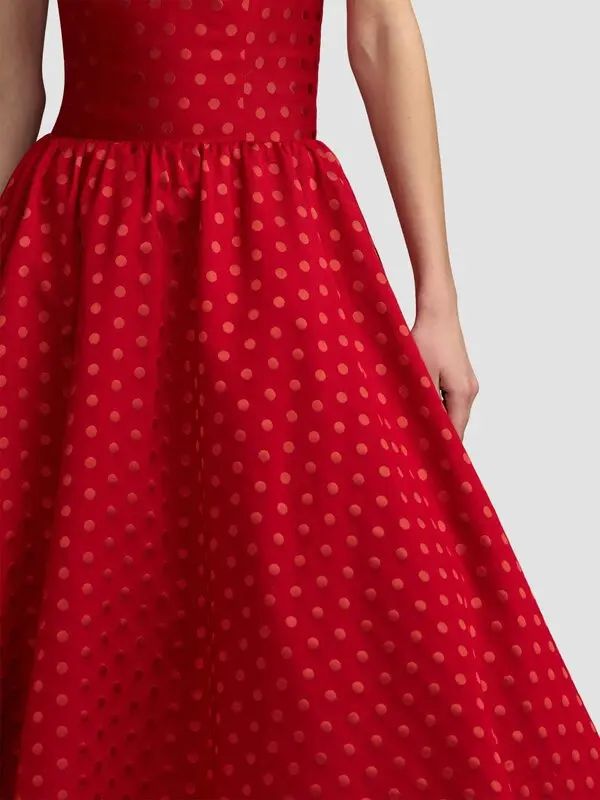 Mac Duggal Polka Dot Brocade Strapless Midi Dress