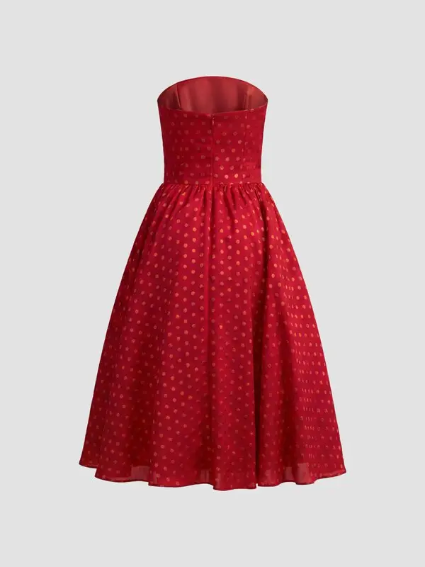 Mac Duggal Polka Dot Brocade Strapless Midi Dress