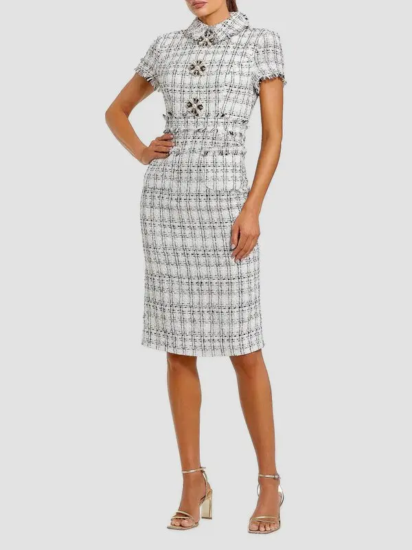 Mac Duggal Frayed Bouclé Midi-dress