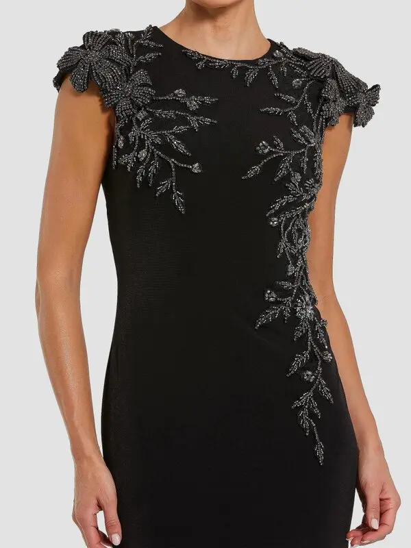 Mac Duggal Bead-embellished Floral-appliquéd Jersey Gown