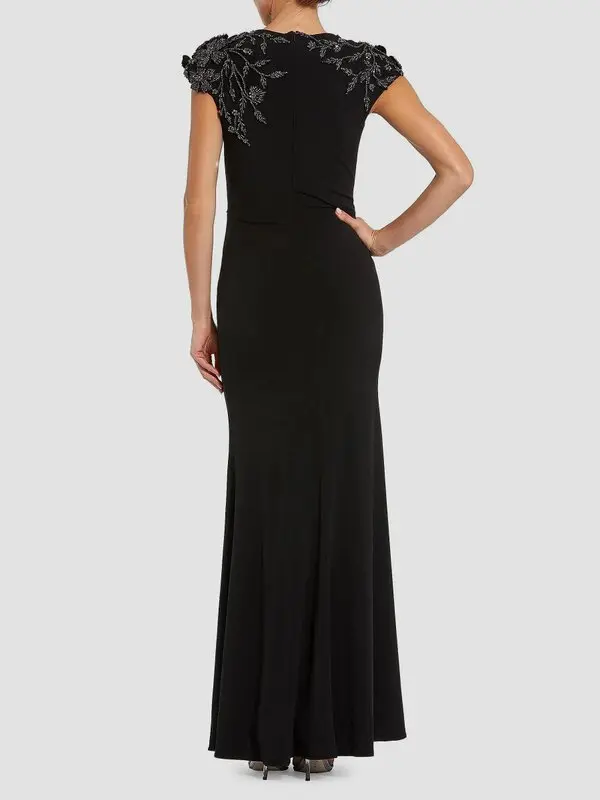 Mac Duggal Bead-embellished Floral-appliquéd Jersey Gown
