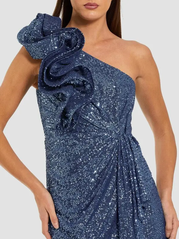 Mac Duggal One-shoulder Sequined Column Gown