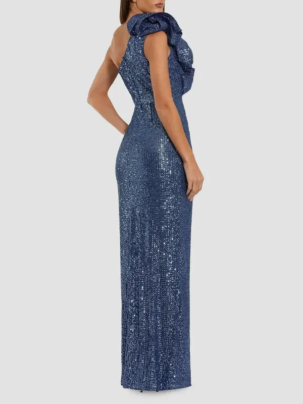 Mac Duggal One-shoulder Sequined Column Gown