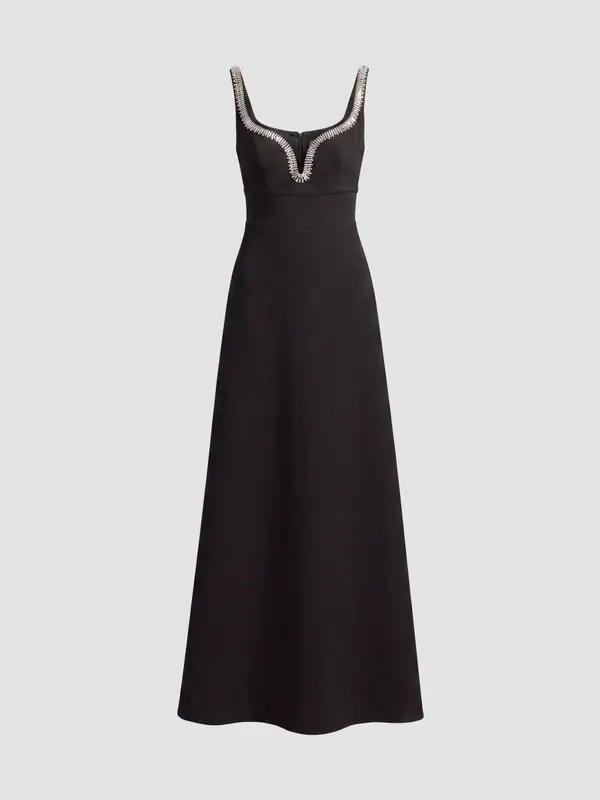 Mac Duggal Crepe Rhinestone-trim Sleeveless Gown
