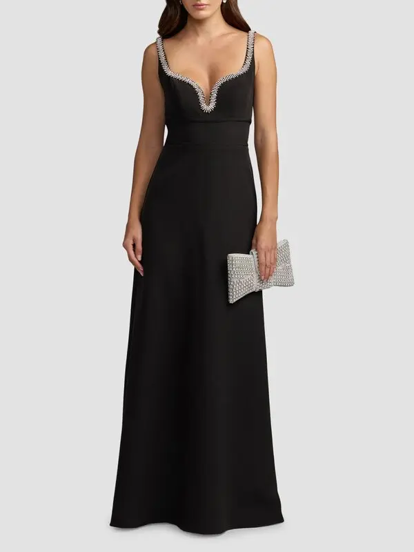 Mac Duggal Crepe Rhinestone-trim Sleeveless Gown