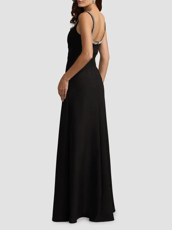 Mac Duggal Crepe Rhinestone-trim Sleeveless Gown