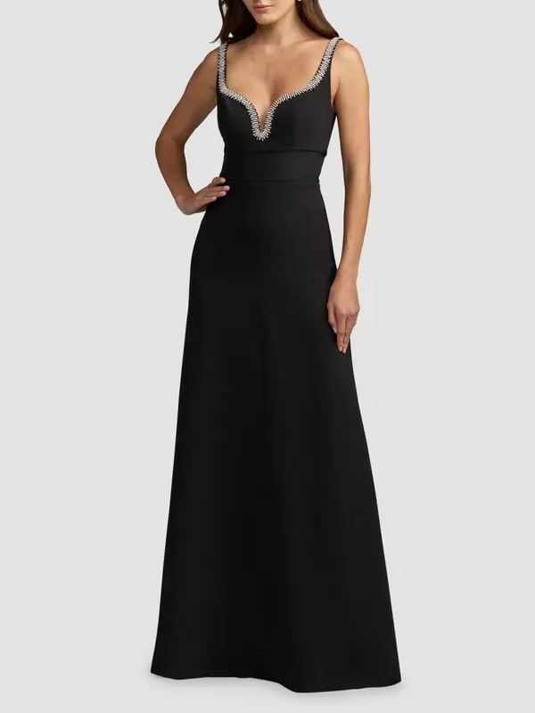 Mac Duggal Crepe Rhinestone-trim Sleeveless Gown