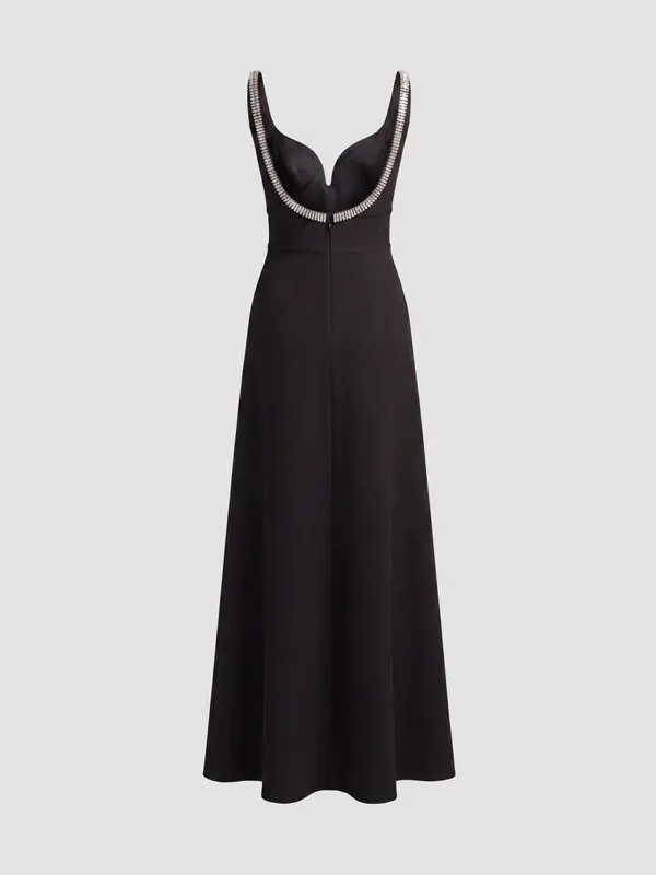 Mac Duggal Crepe Rhinestone-trim Sleeveless Gown