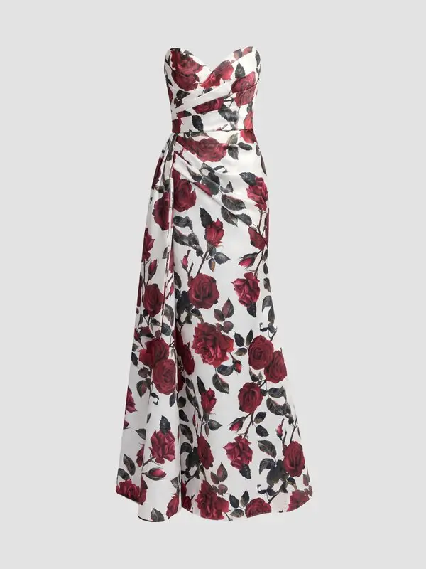 Mac Duggal Floral Satin Strapless Gown