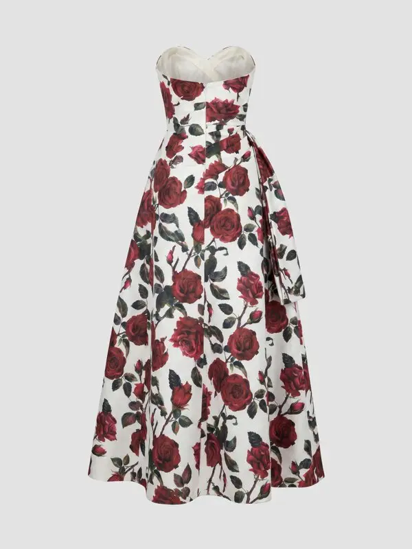Mac Duggal Floral Satin Strapless Gown