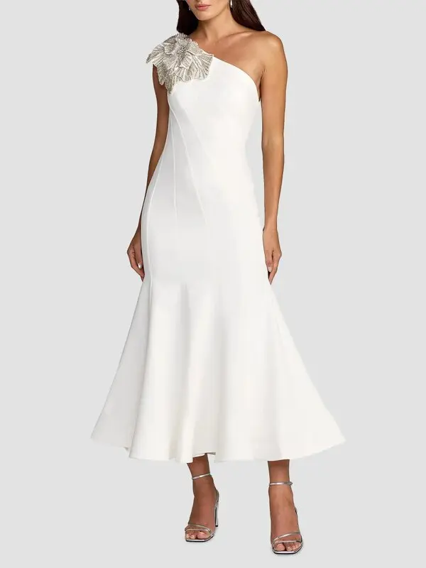 Mac Duggal Embellished Crepe One-shoulder Mermaid Midi-dress - Ivory