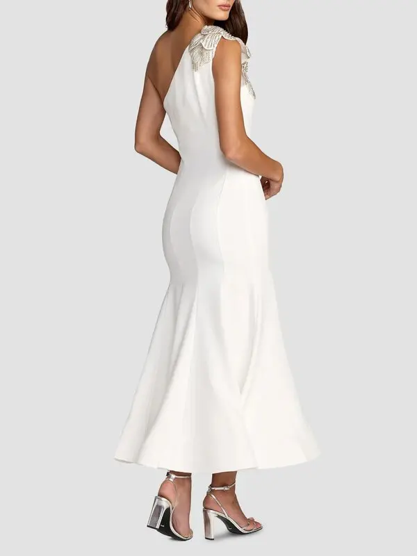 Mac Duggal Embellished Crepe One-shoulder Mermaid Midi-dress - Ivory