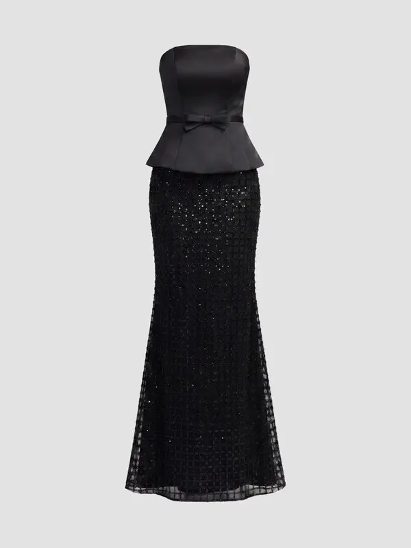 Mac Duggal Sequined Satin Column Gown - Black
