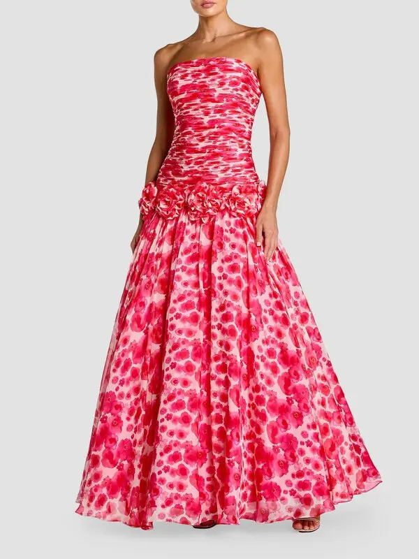 Mac Duggal Floral Chiffon Strapless Gown