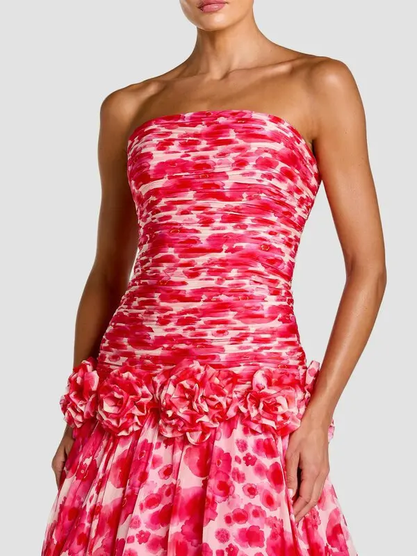 Mac Duggal Floral Chiffon Strapless Gown