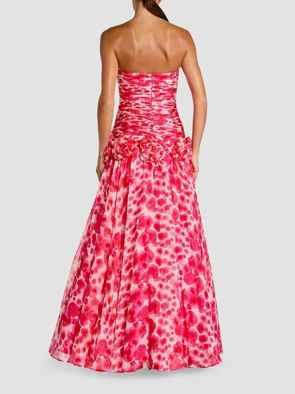 Mac Duggal Floral Chiffon Strapless Gown