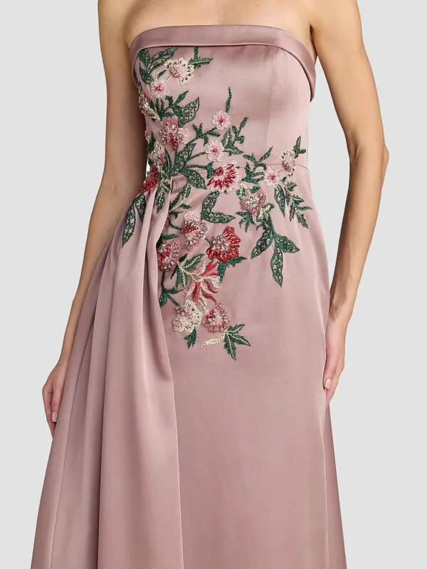 Mac Duggal Floral-beaded Satin Strapless Gown
