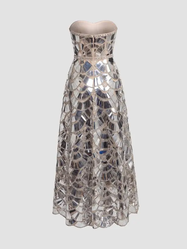 Mac Duggal Strapless Scallop Beaded Rhinestone Ballgown