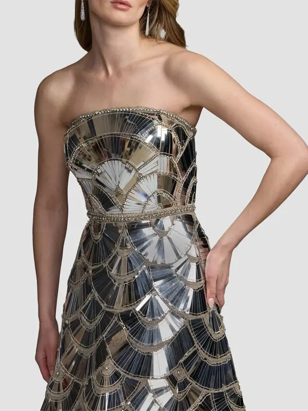 Mac Duggal Strapless Scallop Beaded Rhinestone Ballgown