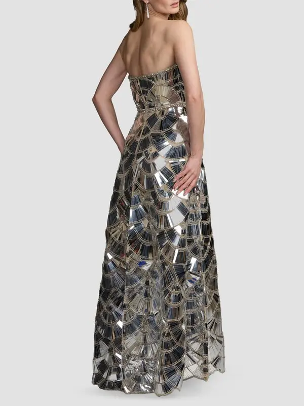 Mac Duggal Strapless Scallop Beaded Rhinestone Ballgown