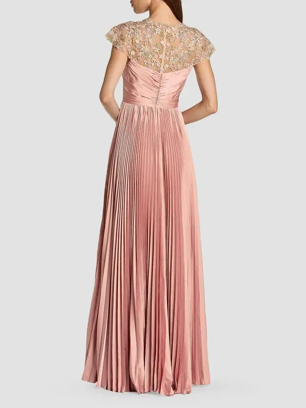 Mac Duggal Floral Beaded Charmeuse Satin Gown