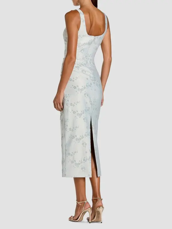 Mac Duggal Floral Brocade Scoopneck Midi-dress