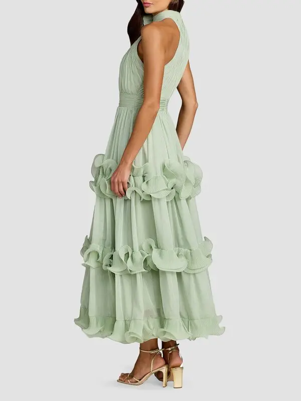 Mac Duggal Pleated Chiffon Tiered Midi-dress