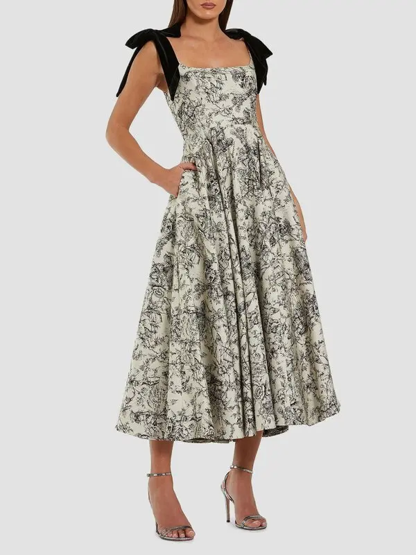 Mac Duggal Brocade Bow A-line Midi-dress