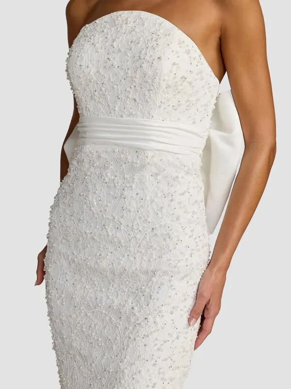 Mac Duggal Imitation Pearl Strapless Lace Midi-dress