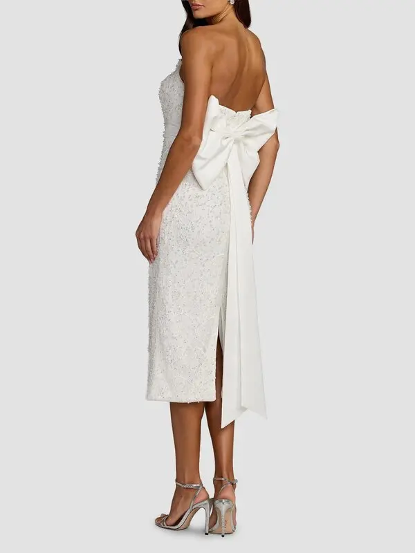 Mac Duggal Imitation Pearl Strapless Lace Midi-dress