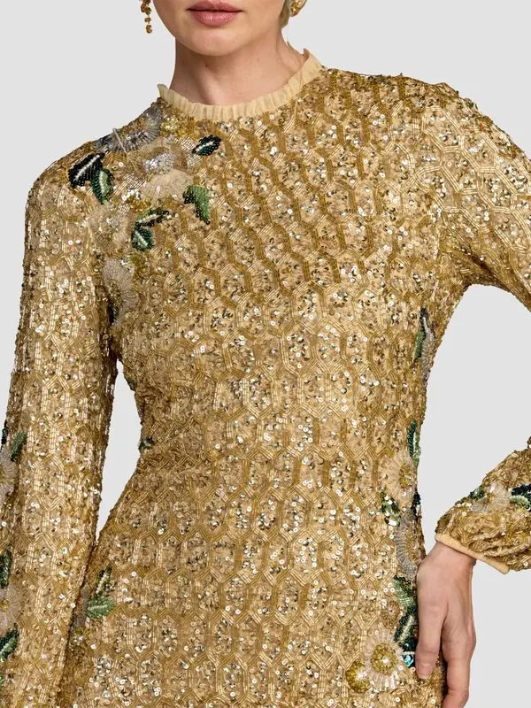 Mac Duggal Floral-beaded Mesh A-line Mini Dress