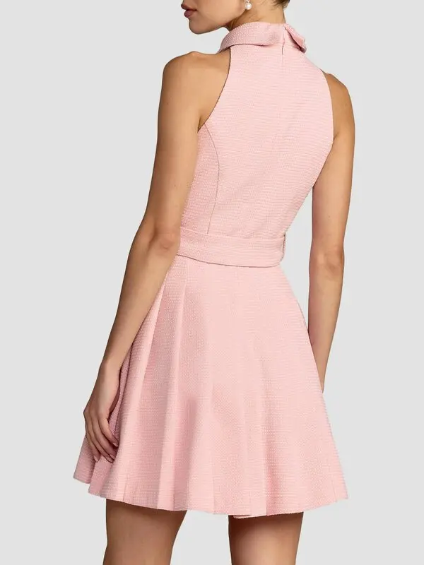 Mac Duggal Bouclé Pleated Button-front Minidress - Blush