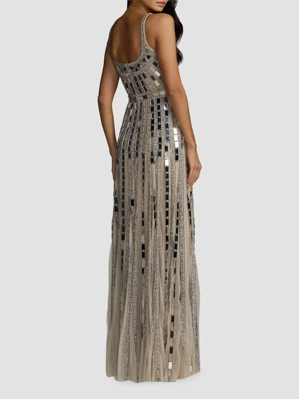 Mac Duggal Mirror Embellished Mesh Gown