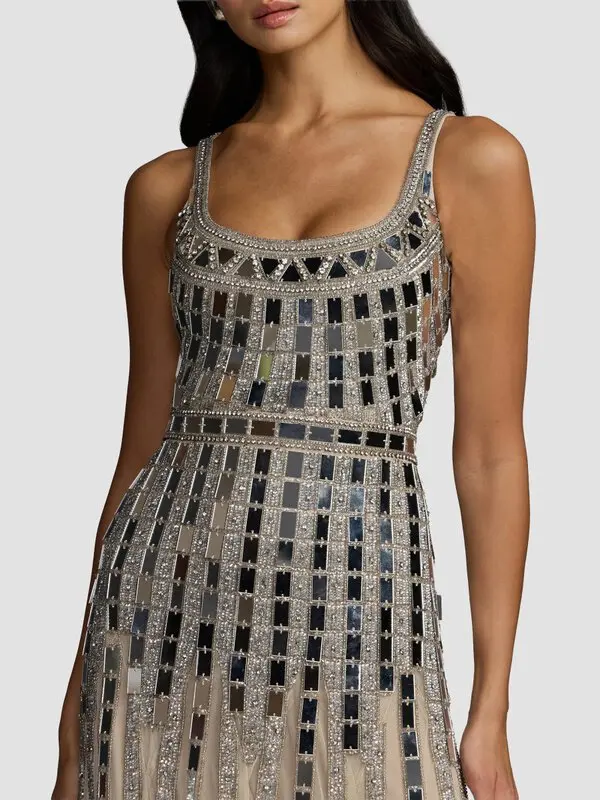Mac Duggal Mirror Embellished Mesh Gown