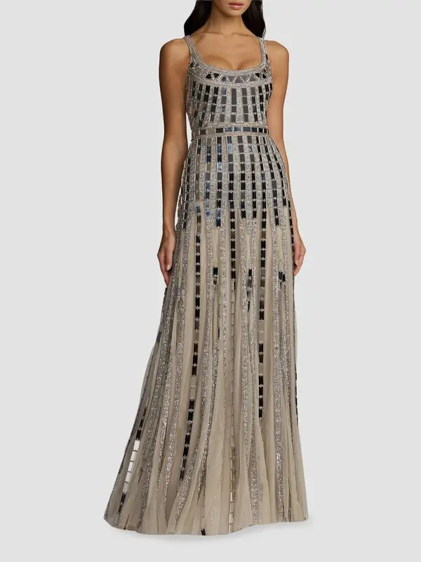 Mac Duggal Mirror Embellished Mesh Gown