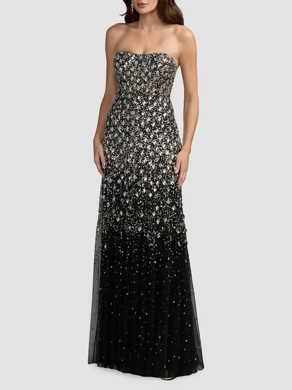 Mac Duggal Beaded Mesh Strapless A-line Gown