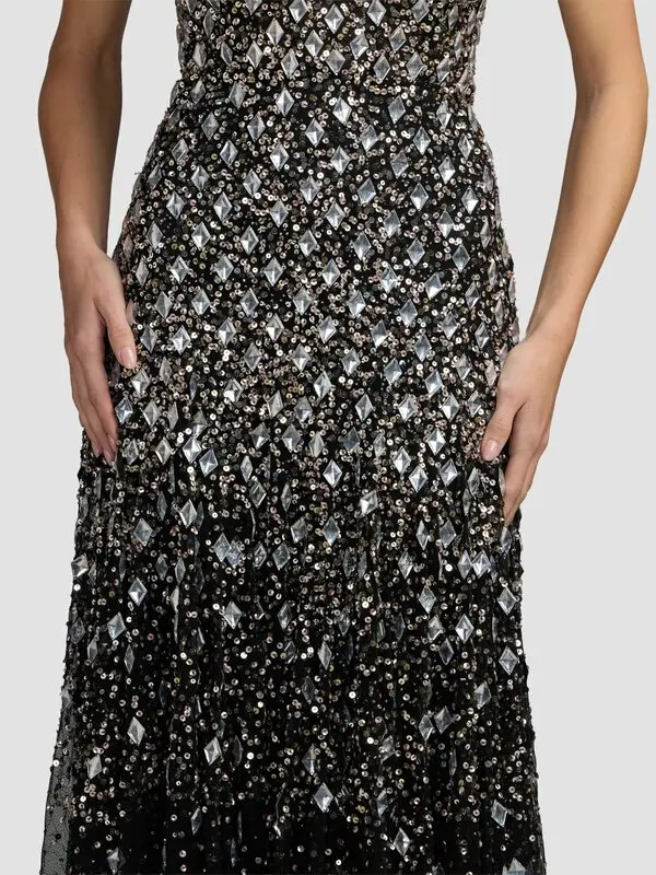 Mac Duggal Beaded Mesh Strapless A-line Gown