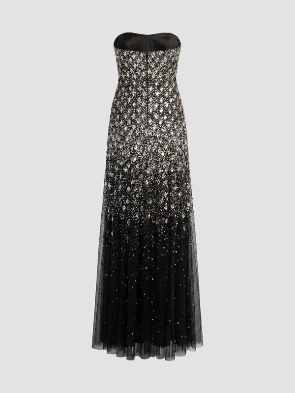 Mac Duggal Beaded Mesh Strapless A-line Gown