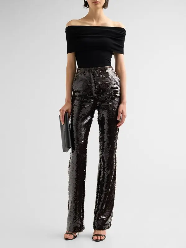 LAQUAN SMITH Sequin High-rise Flared Pants
