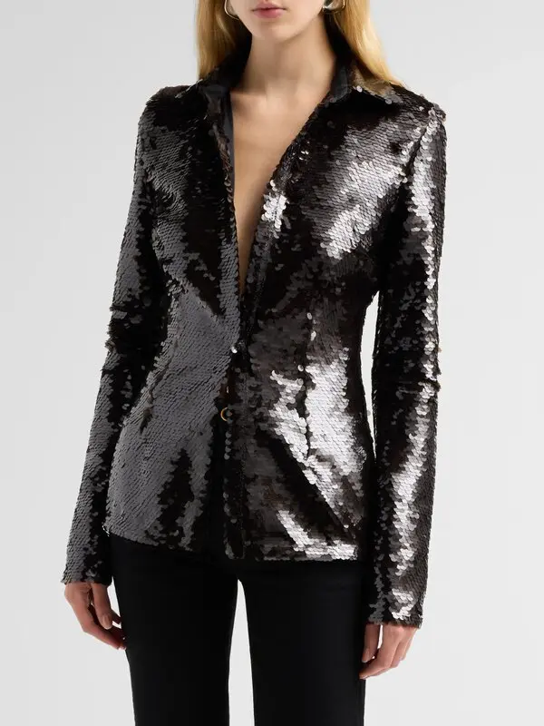 LAQUAN SMITH Sequin Button-up Blouse