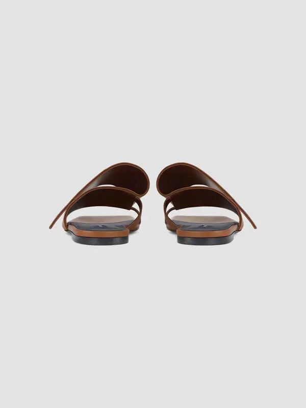 Givenchy Sliced Square Flat Sandals In Leather - Tan