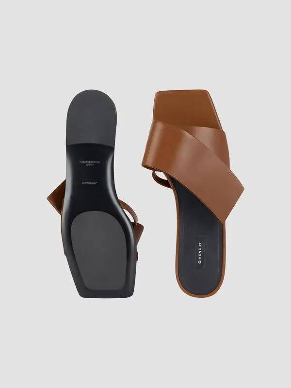 Givenchy Sliced Square Flat Sandals In Leather - Tan