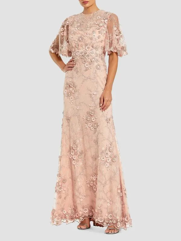 Mac Duggal Petite Floral Embroidered A-line Gown - Rose
