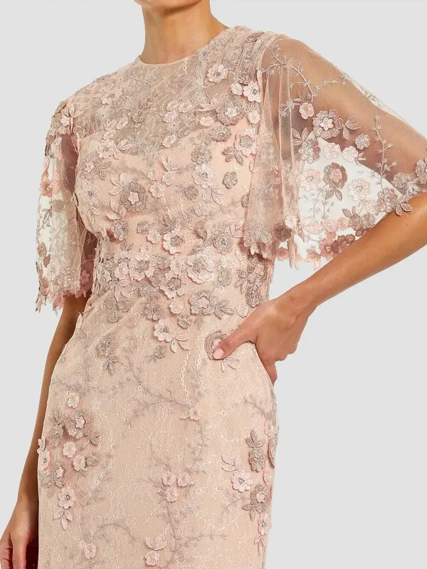 Mac Duggal Petite Floral Embroidered A-line Gown - Rose