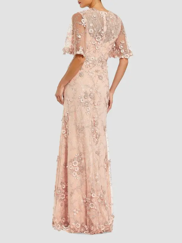 Mac Duggal Petite Floral Embroidered A-line Gown - Rose