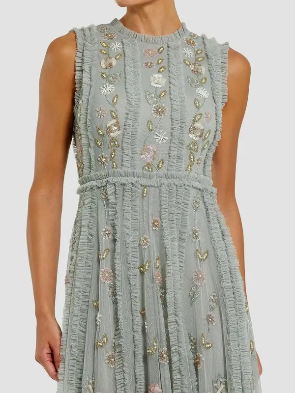 Mac Duggal Petite Floral-embroidered Ruffled Mesh Gown
