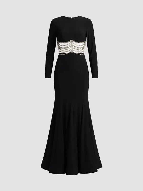 Mac Duggal Crystal-embellished Sheer Jersey Trumpet Gown