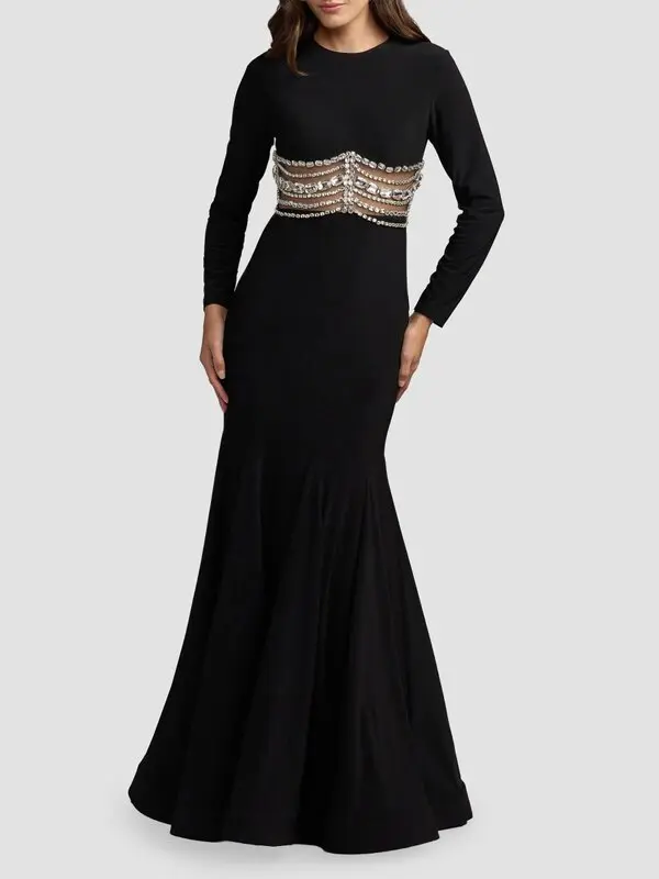 Mac Duggal Crystal-embellished Sheer Jersey Trumpet Gown