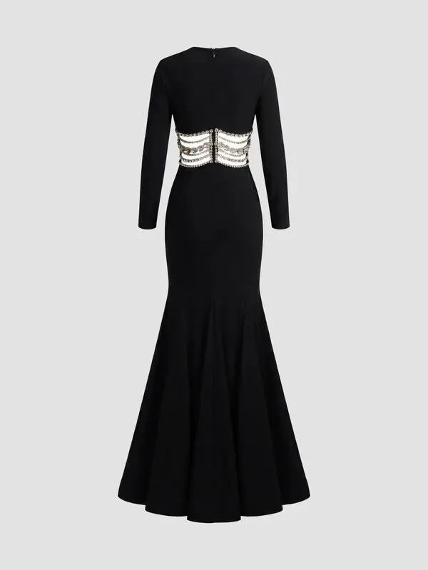 Mac Duggal Crystal-embellished Sheer Jersey Trumpet Gown